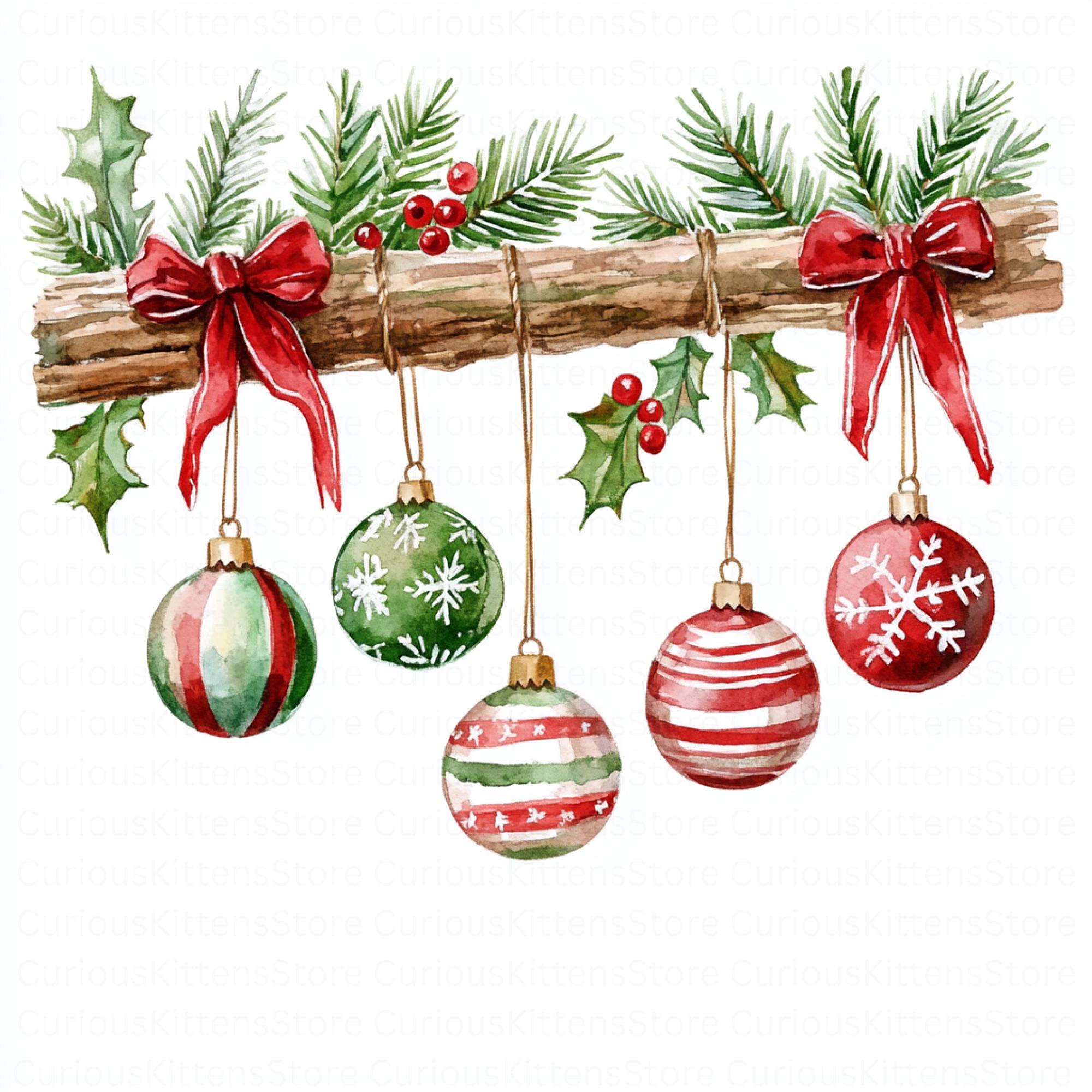 Watercolor Christmas Ornament Clipart Holiday Decor Jpgs Digital ...