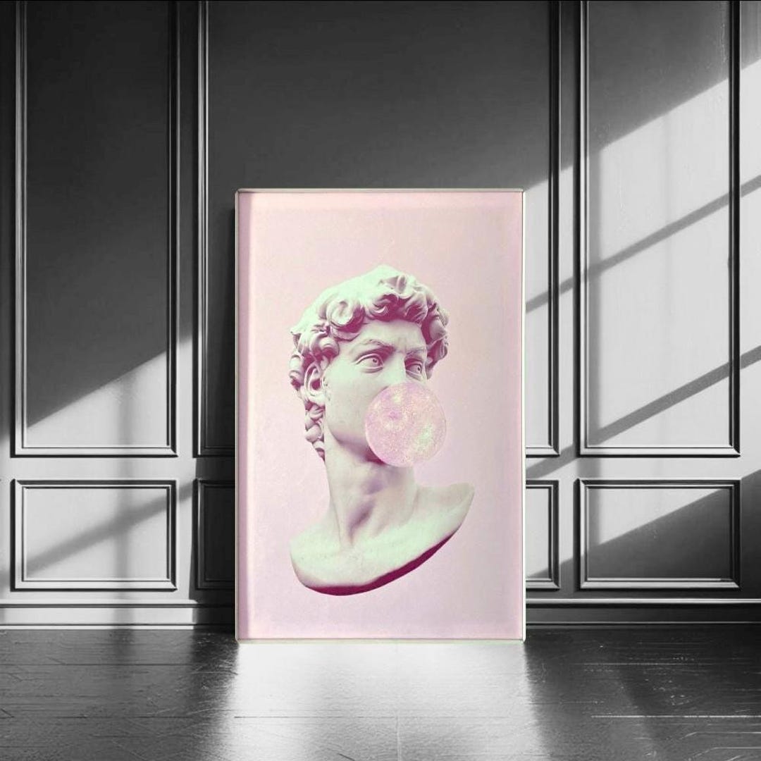 Statue of David Bubblegum Pink Glitter Textured Floating Canvas ...