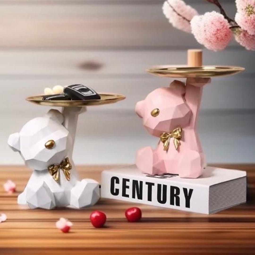Modern Geometric Bear Statue Tray Ceramic Key Holder Cute Modern Home ...