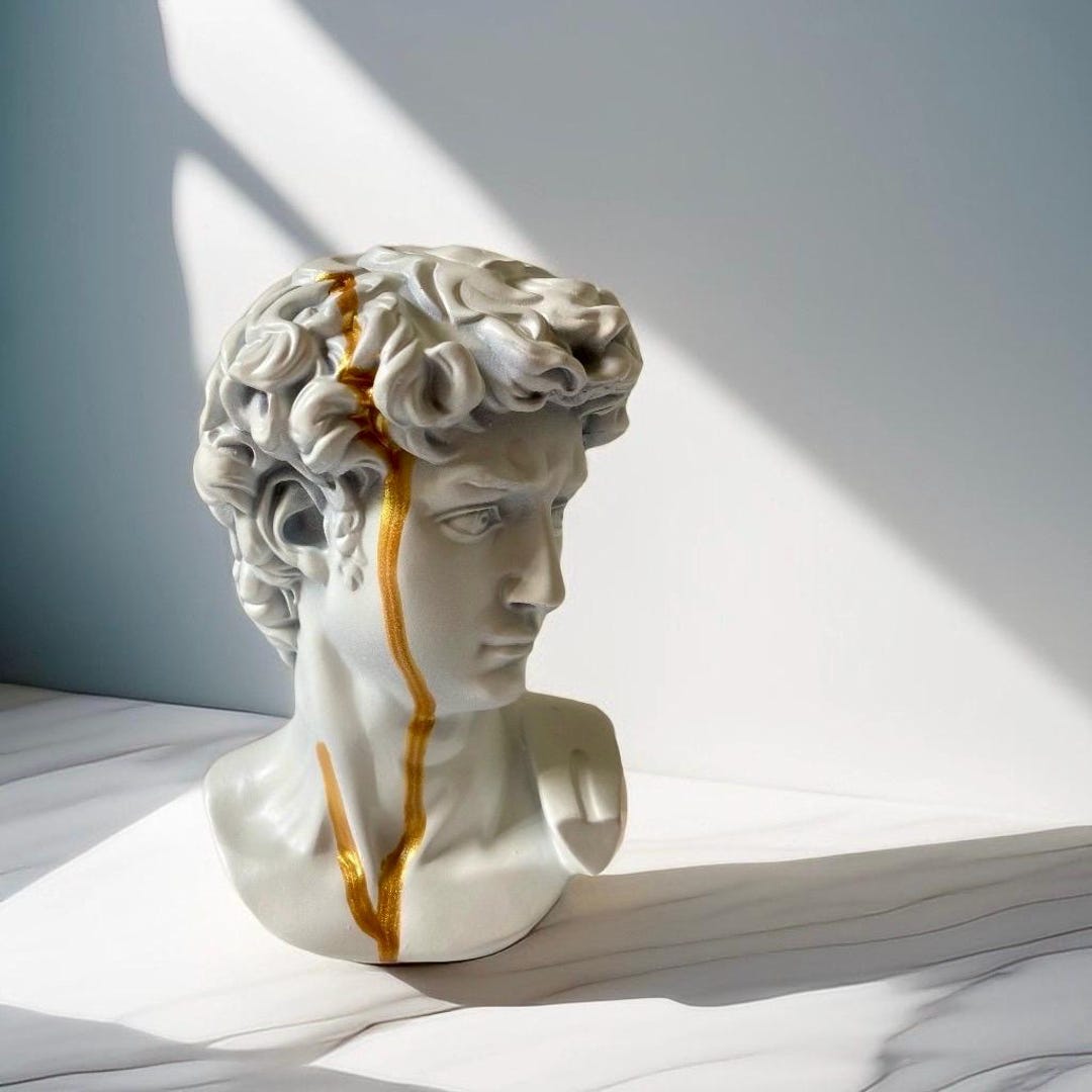 Statue of David White Gray Gold Resin Figurine Statue Classy ...
