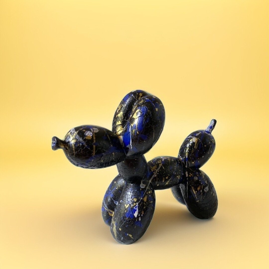 Balloon Dog Gold and Blue Crackle Splatter Textured Paint Pop Art ...