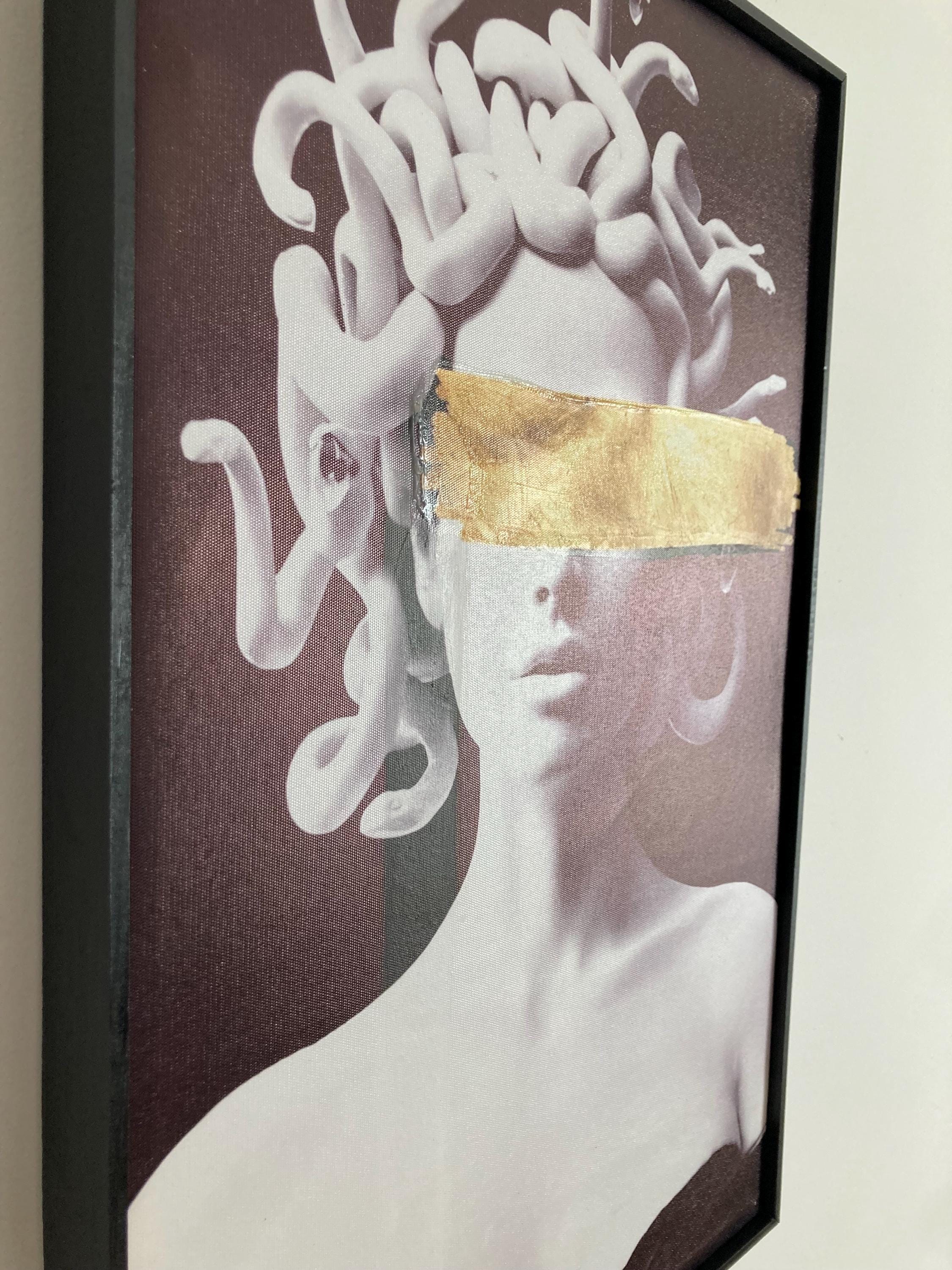 Medusa Blindfold Textured Gold Floating Canvas Elegant Greek Mythology ...