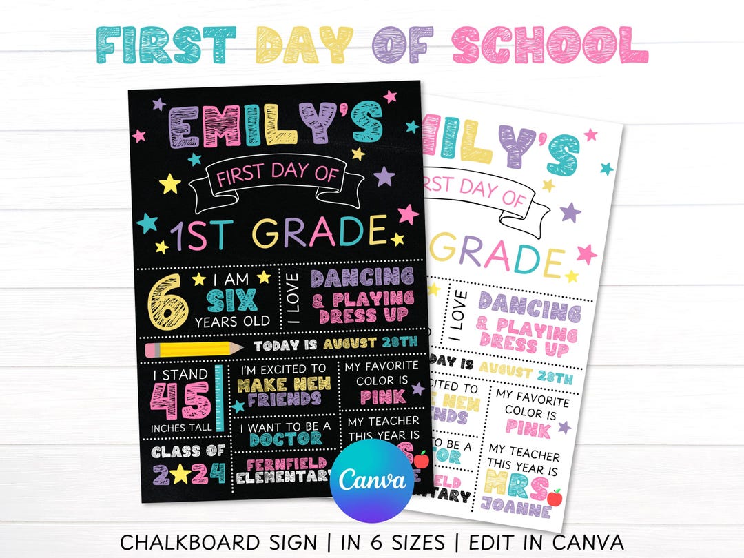 Chalkboard Back to School Sign Canva Template, Editable First Day of ...