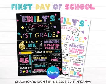 Chalkboard Back to School Sign Canva Template, Editable First Day of ...