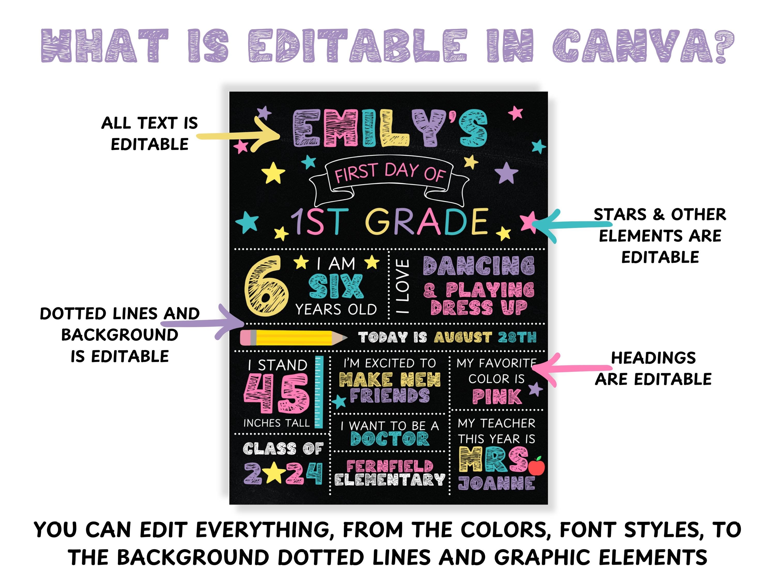 Chalkboard Back to School Sign Canva Template, Editable First Day of ...