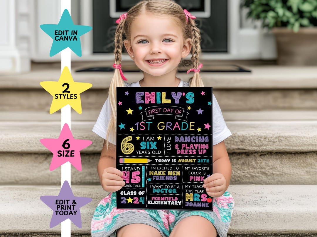 Chalkboard Back to School Sign Canva Template, Editable First Day of ...