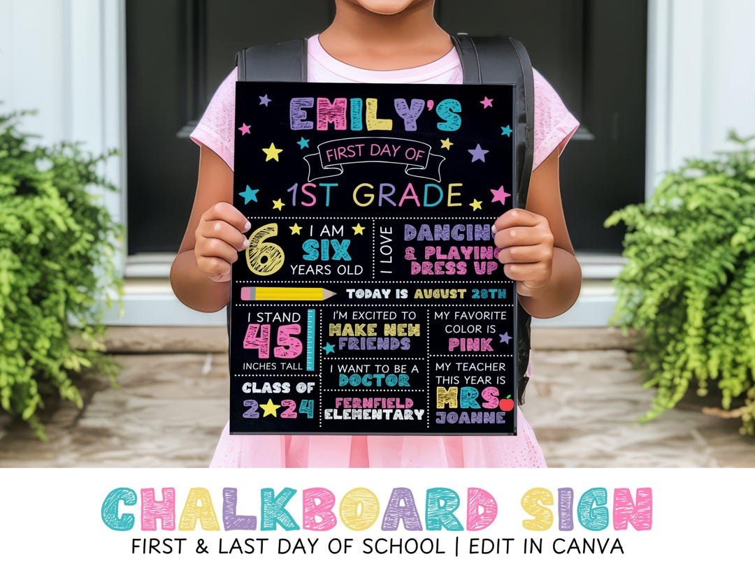 Chalkboard Back to School Sign Canva Template, Editable First Day of ...
