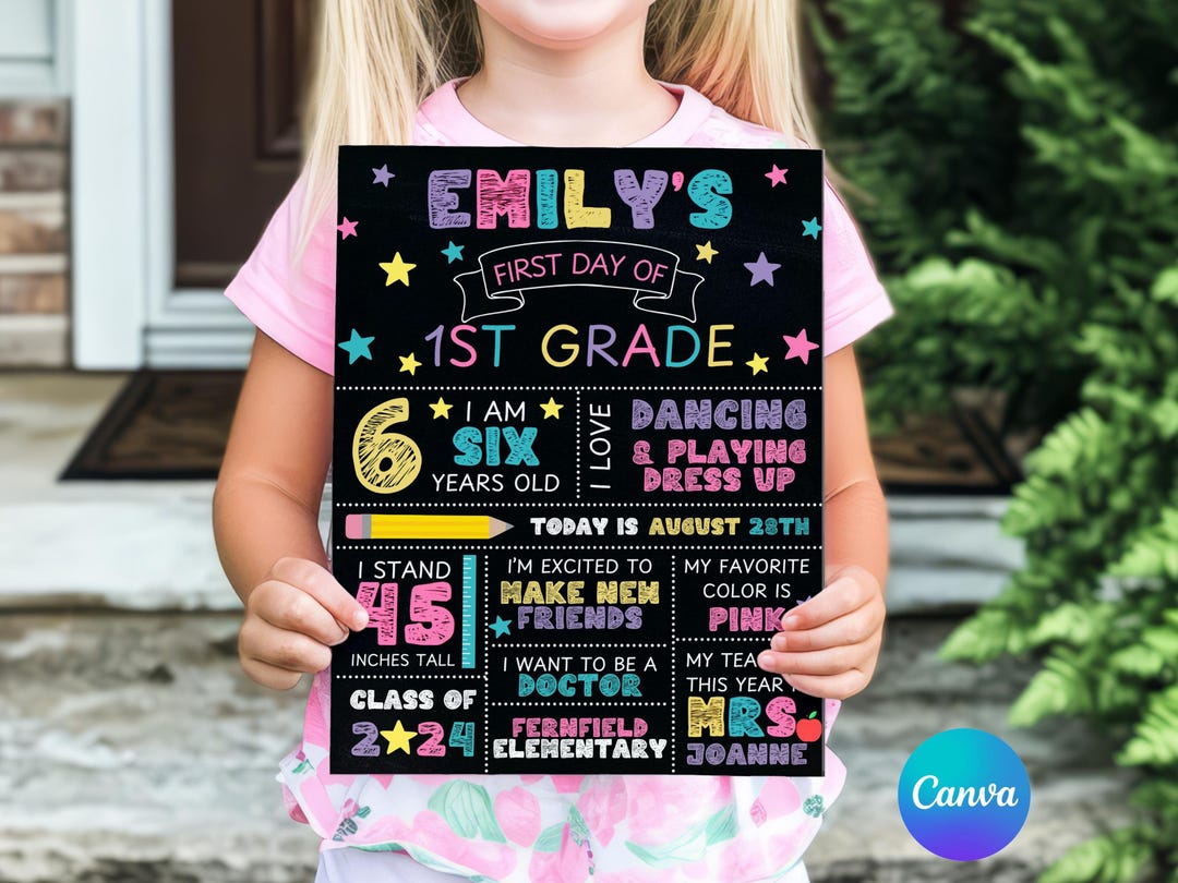 Chalkboard Back to School Sign Canva Template, Editable First Day of ...