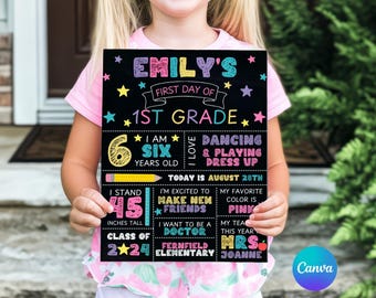 Chalkboard Back to School Sign Canva Template, Editable First Day of ...