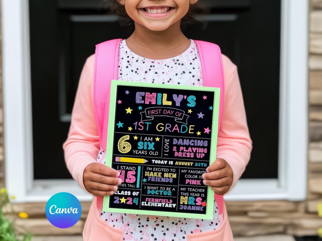 Chalkboard Back to School Sign Canva Template, Editable First Day of ...