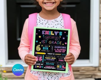 Chalkboard Back to School Sign Canva Template, Editable First Day of ...