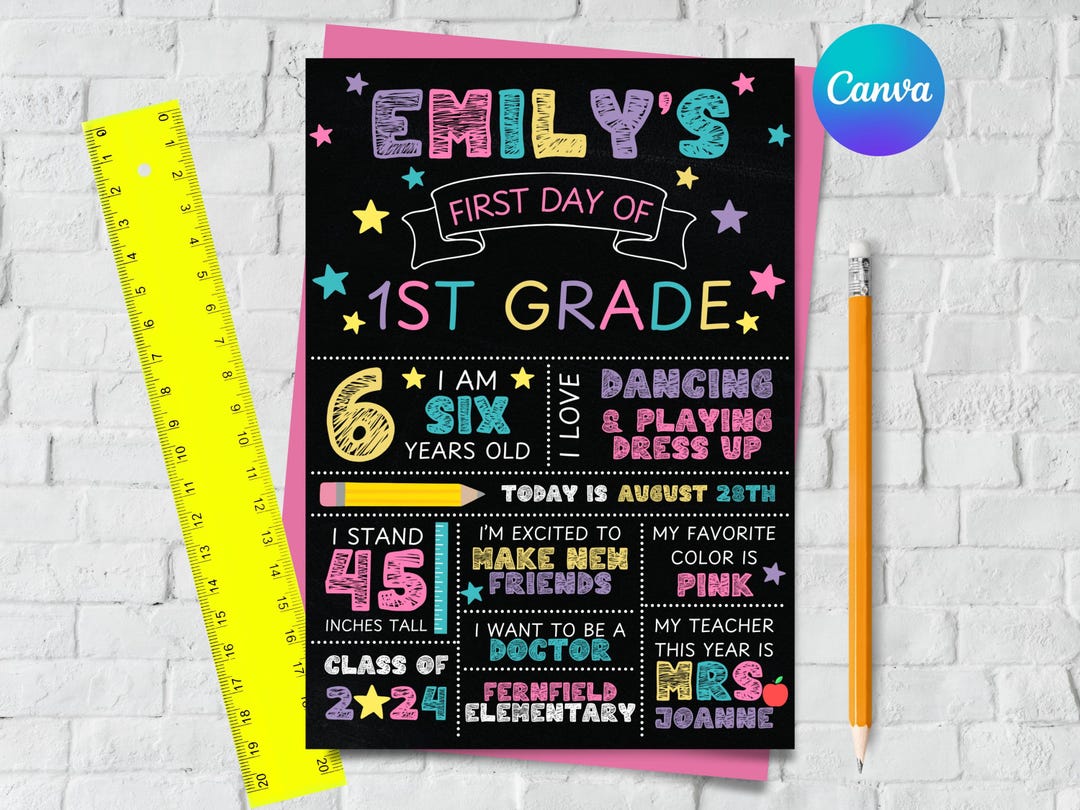 Chalkboard Back to School Sign Canva Template, Editable First Day of ...