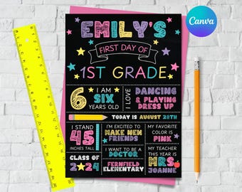 Chalkboard Back to School Sign Canva Template, Editable First Day of ...