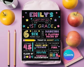 Chalkboard Back to School Sign Canva Template, Editable First Day of ...