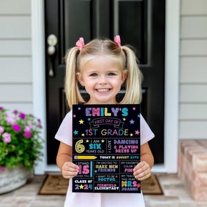 Chalkboard Back to School Sign Canva Template, Editable First Day of ...