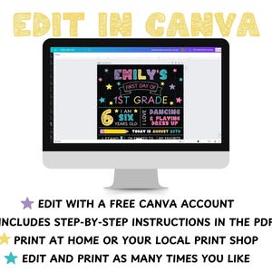 Chalkboard Back to School Sign Canva Template, Editable First Day of ...
