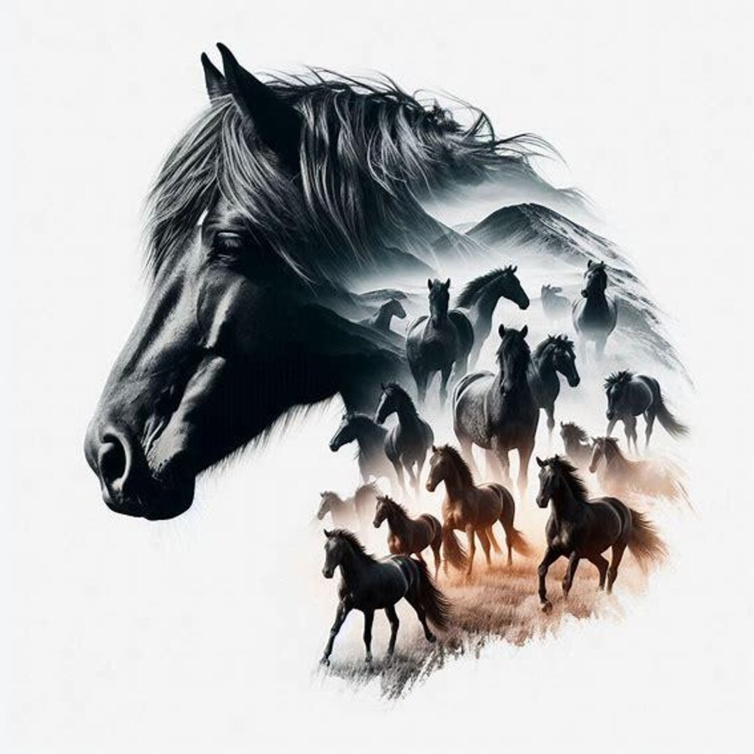 Double Exposure Image With Black Horses - Etsy