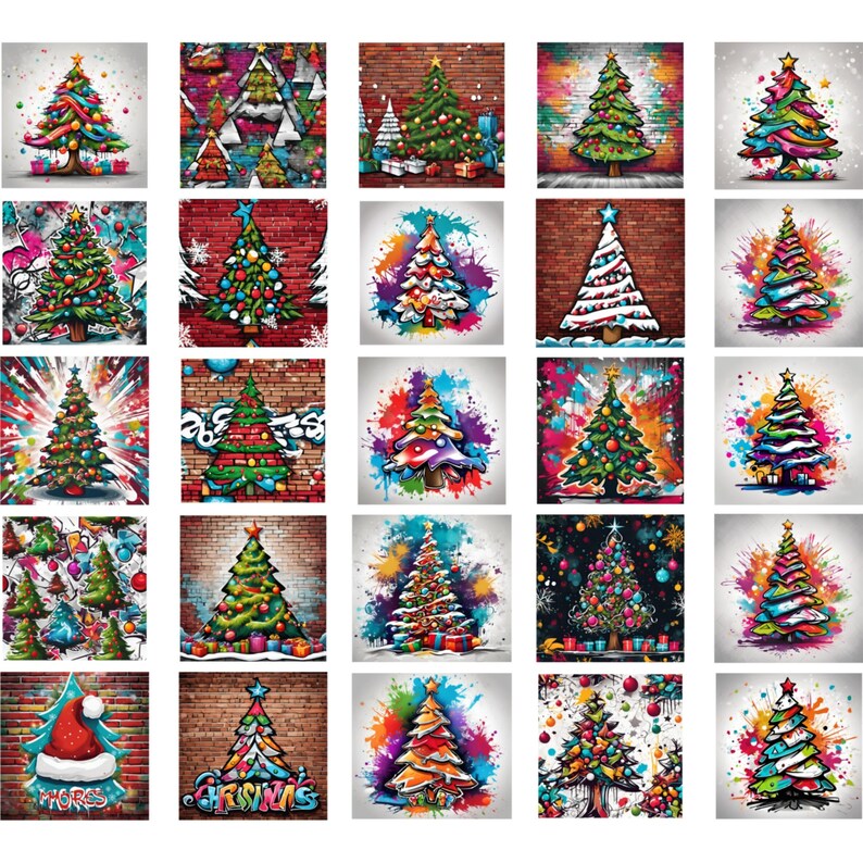 Graffiti Christmas Trees Clipart Bundle Set Instant Download for ...