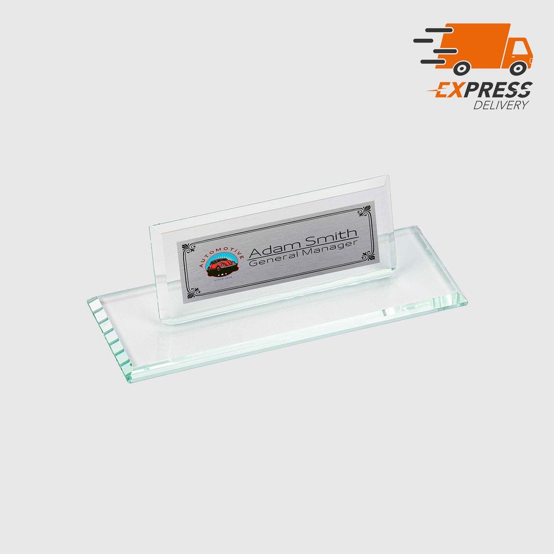 Personalized Clear Crystal Glass Desk Name Plate: New Job Gift for ...