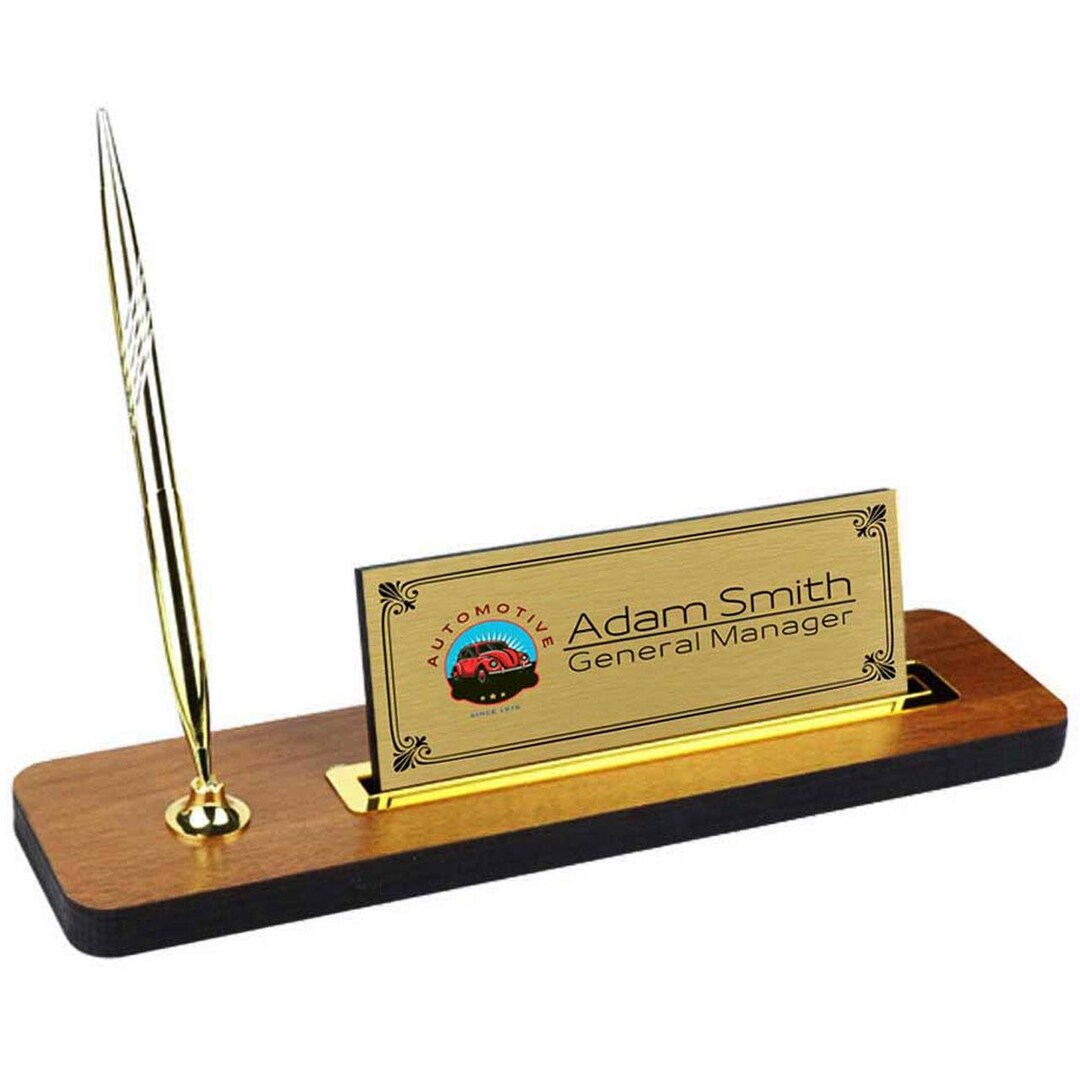 Personalized Walnut Surface Wood Desk Name Plate With Signature Pen ...