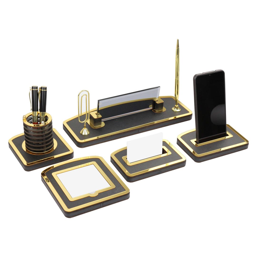 Personalized Luxury Desk Name Plate Set | Black Leather Desk Nameplate ...