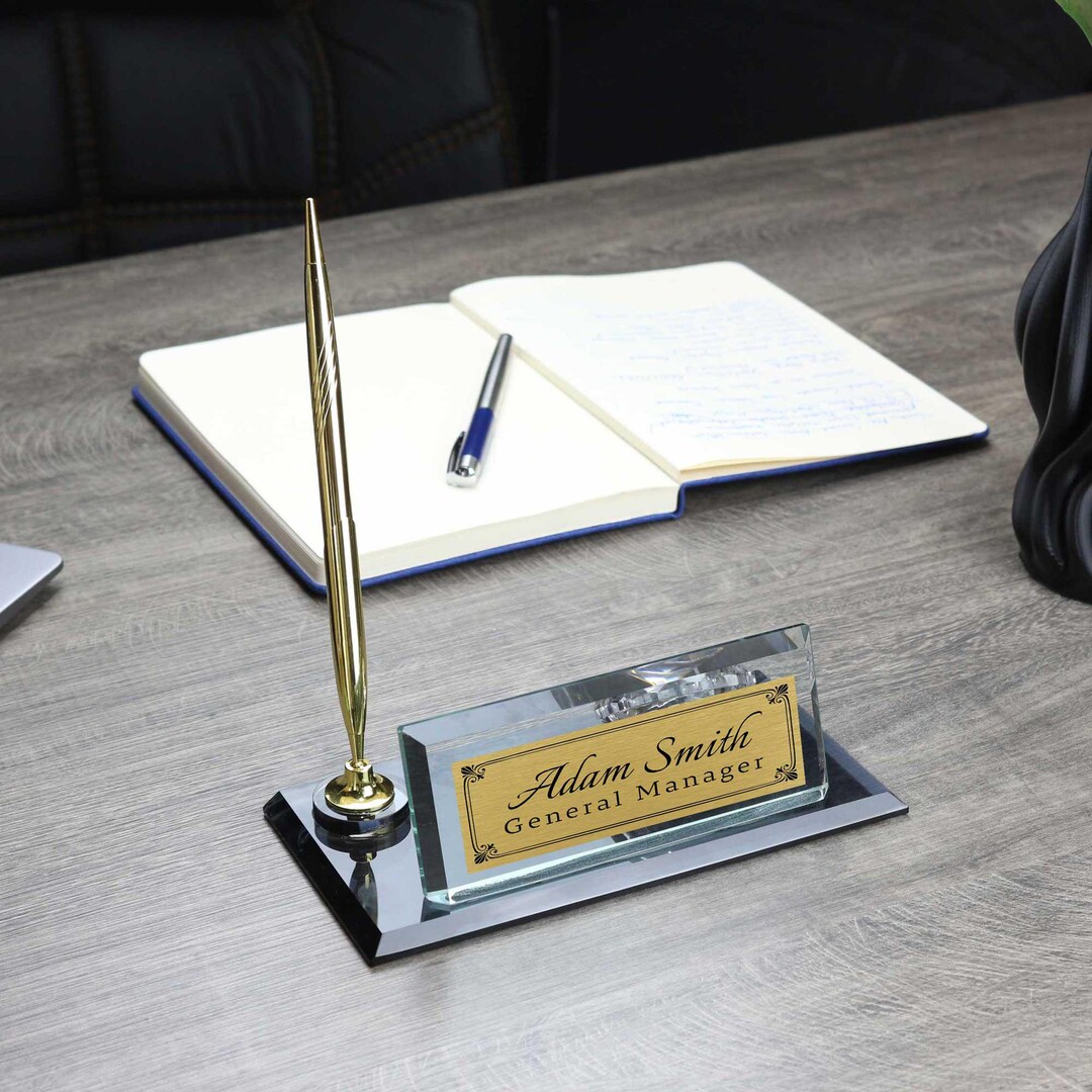 Personalized Luxury Desk Name Plate Black Glass Desk Nameplate With ...
