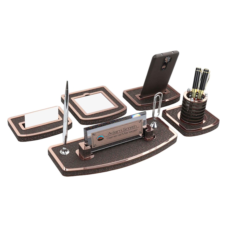 Personalized Luxury Desk Name Plate Set Bronze Patterned Leather Desk ...