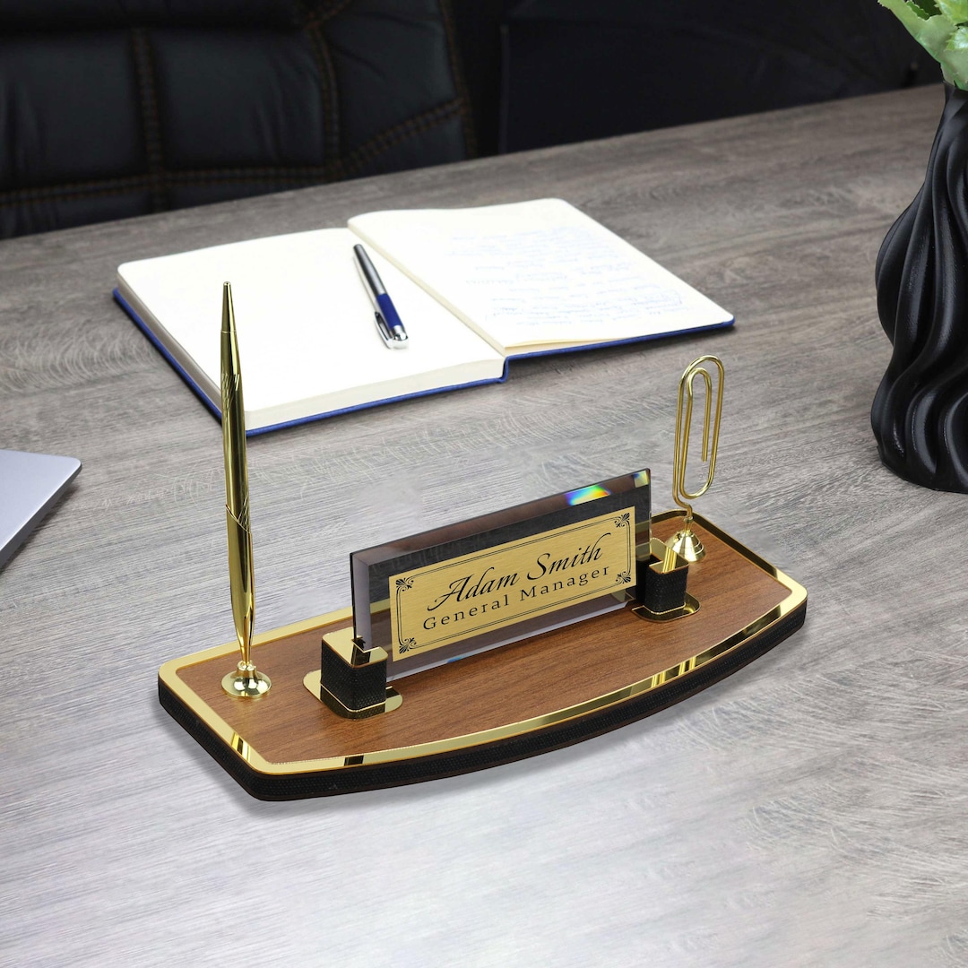 Custom Walnut Desk Name Plate With Pen & Organizer - Etsy