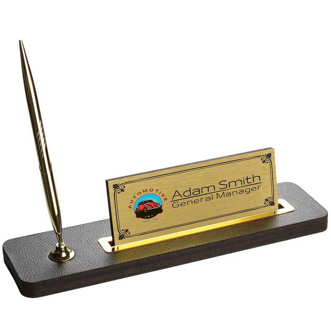 Personalized Leather Desk Name Plate Black Leatherette Desk Nameplate ...