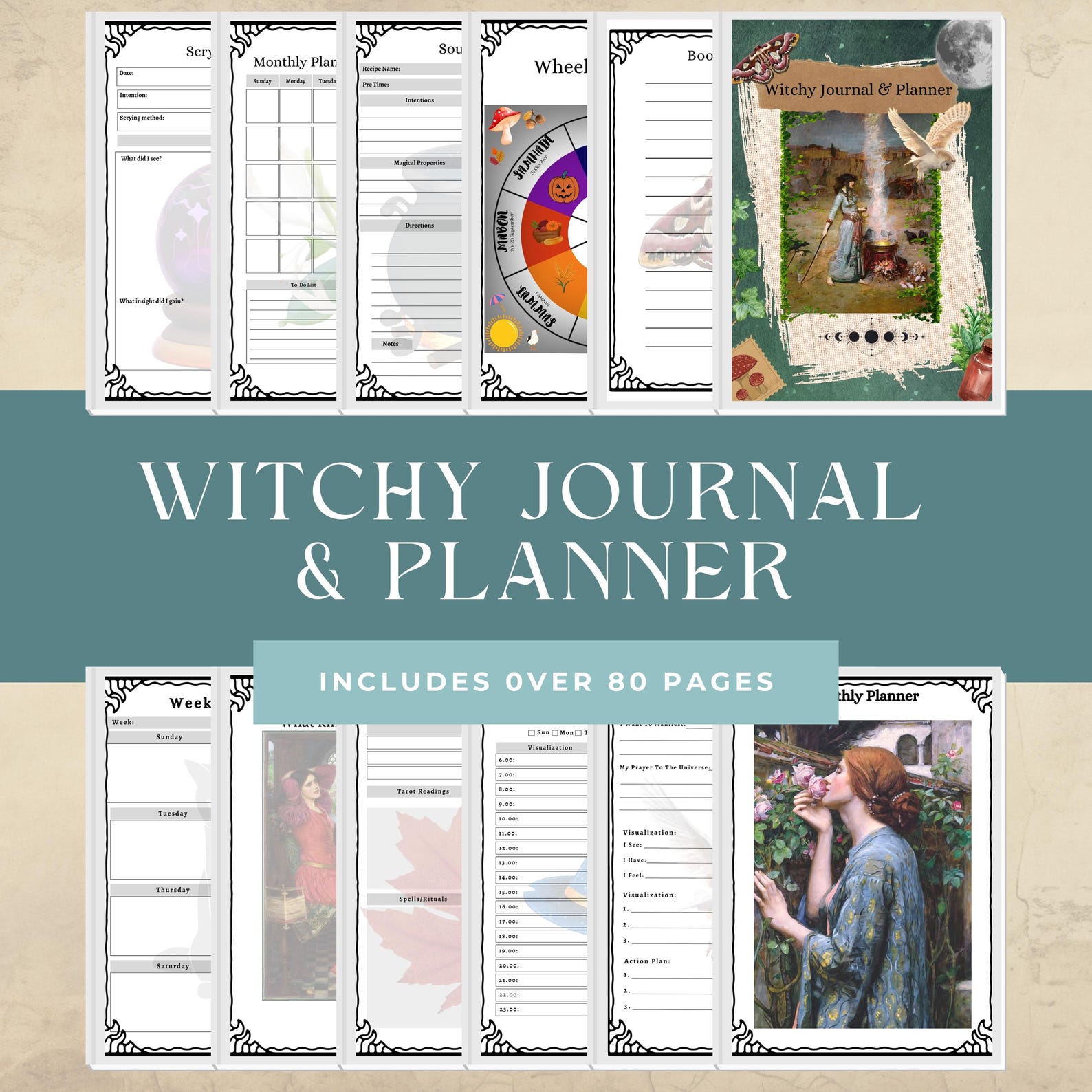 Witchy Planner Journal Undated Printable Grimoire Book of Shadows Witch ...