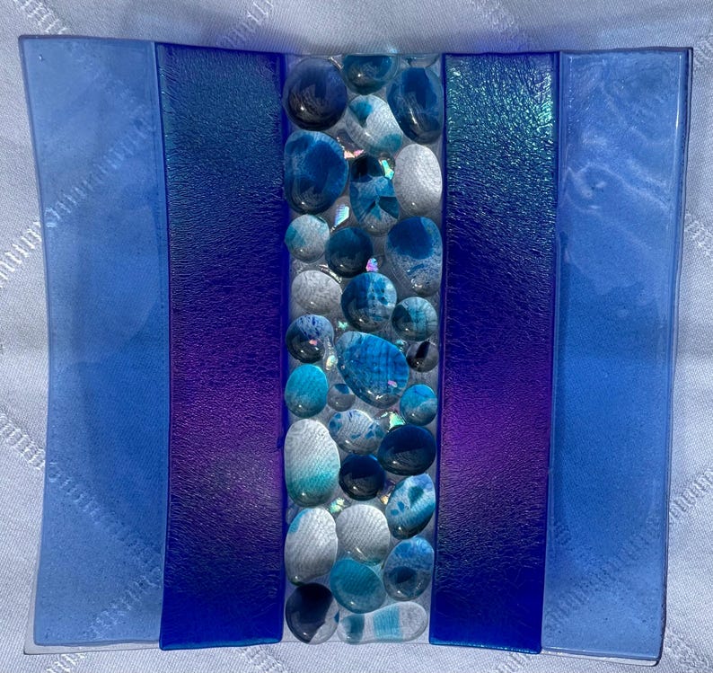 Handcrafted Coastal Pebble Dish: Sparkling Glass Art for Unique Home ...