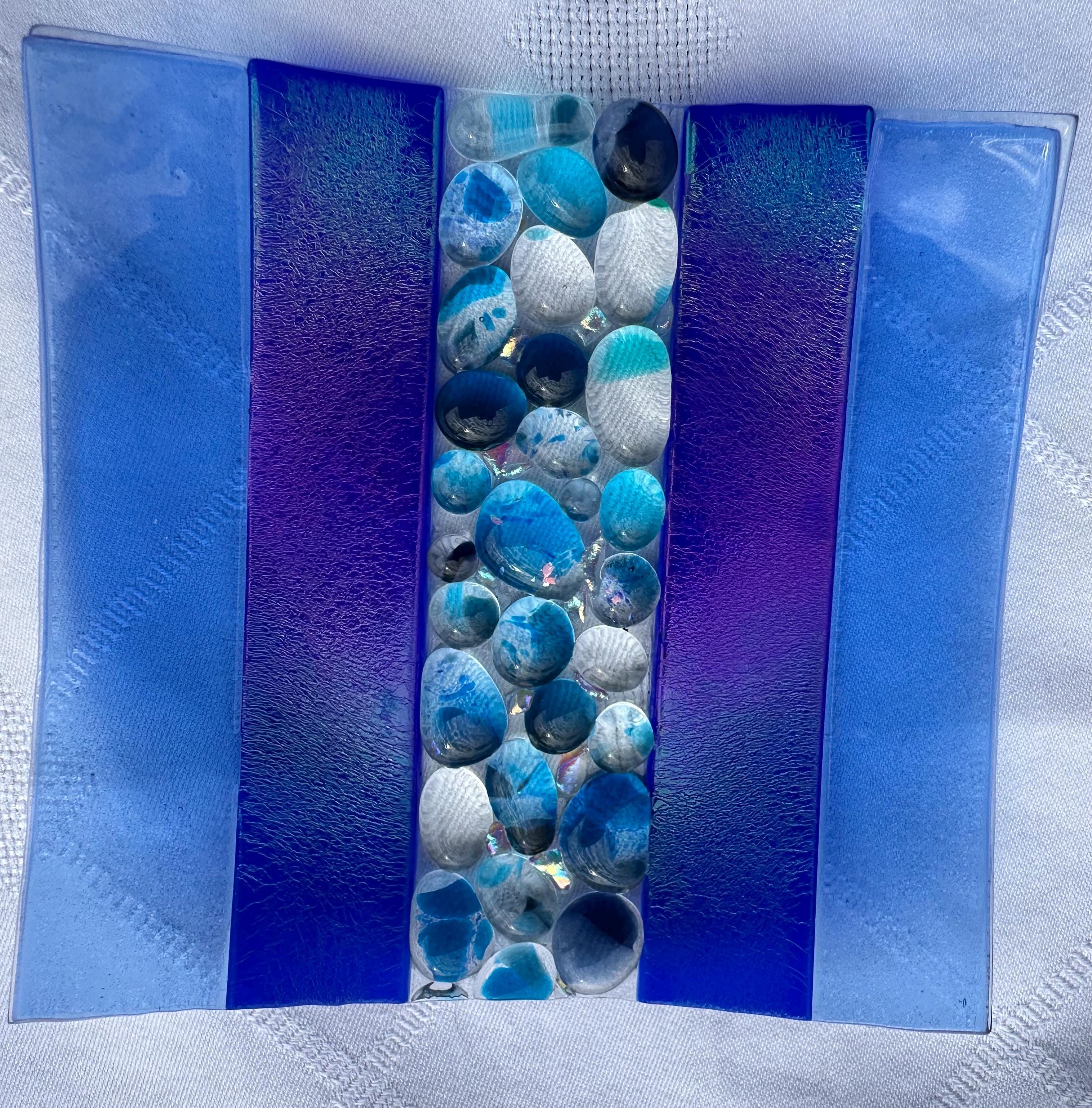 Handcrafted Coastal Pebble Dish: Sparkling Glass Art for Unique Home ...