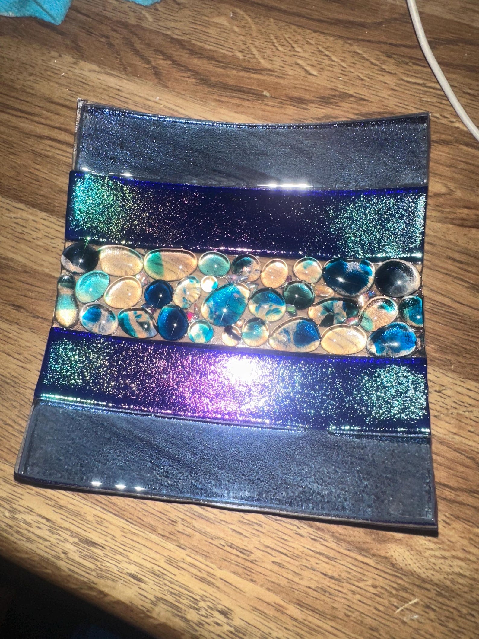 Handcrafted Coastal Pebble Dish: Sparkling Glass Art for Unique Home ...