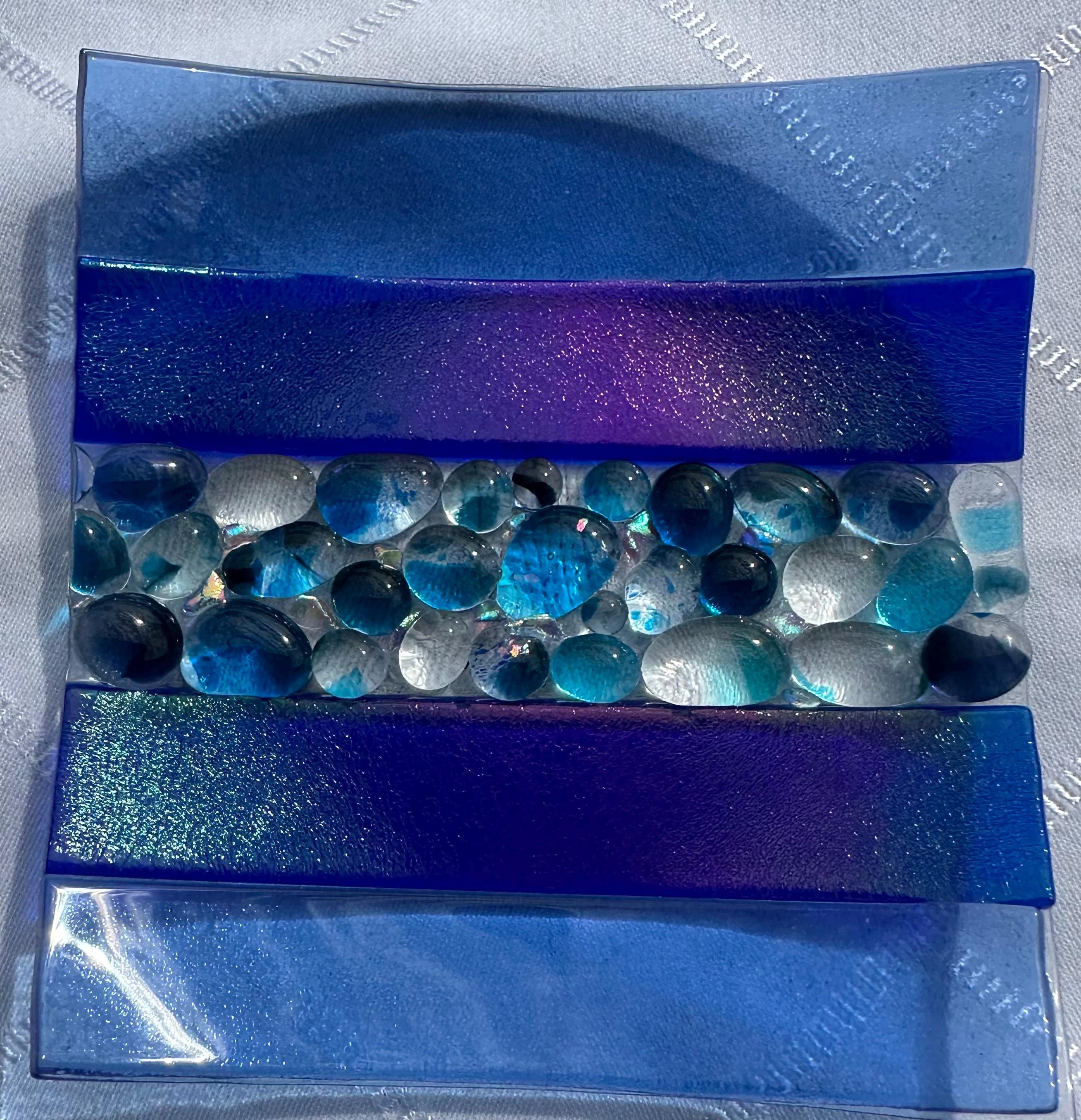 Handcrafted Coastal Pebble Dish: Sparkling Glass Art for Unique Home ...