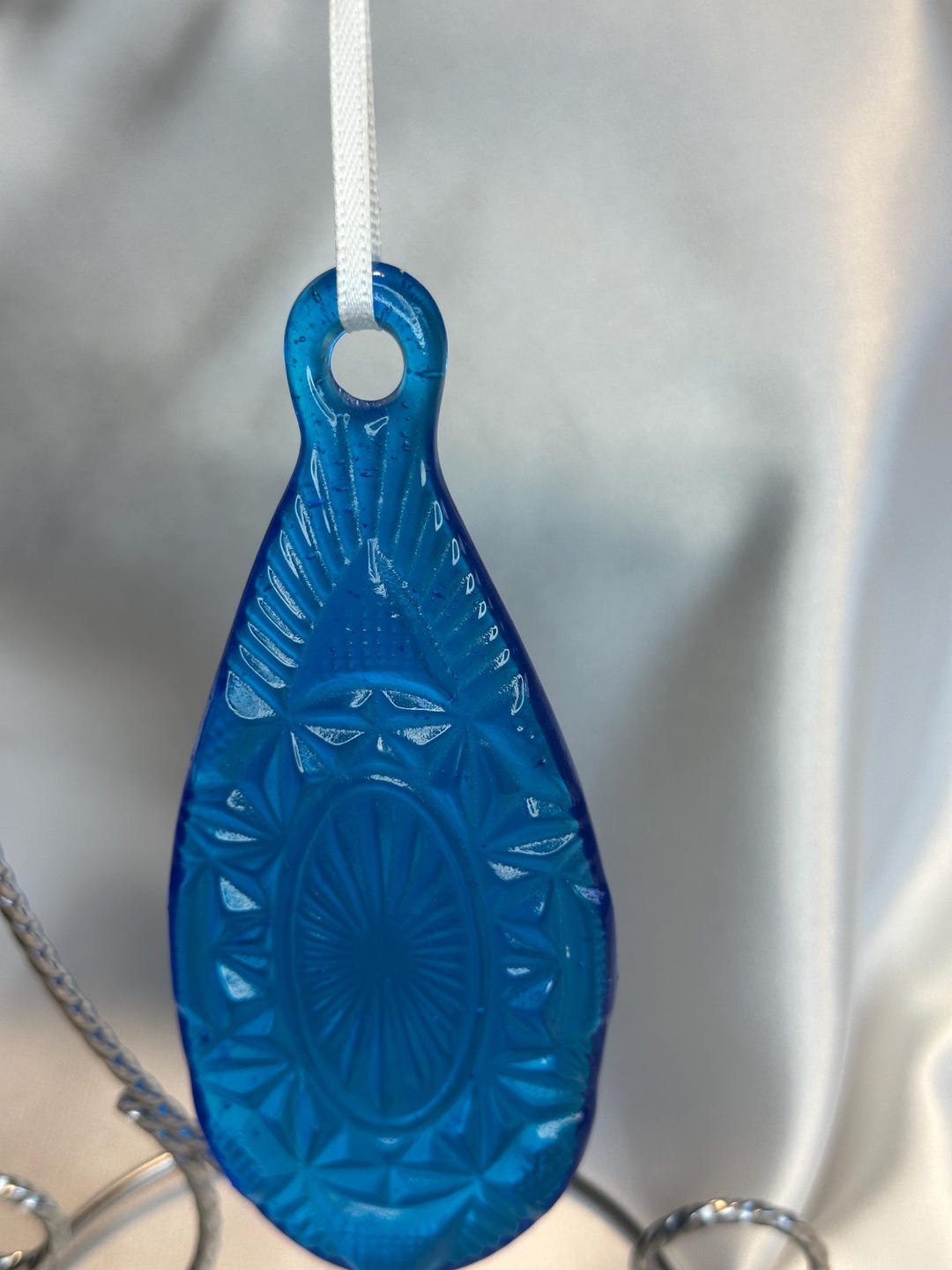 Handcrafted Blue Textured Glass Teardrop Suncatcher - Window Hanging ...