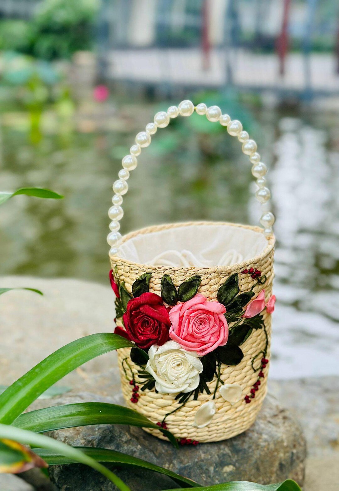 Natural Water Hyacinth Bucket Bag, Flower Bag, Wicker Bag, Handmade Bag ...