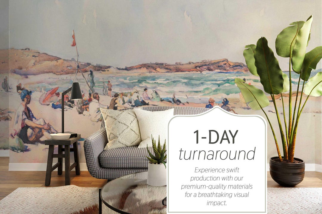 Vintage Beach Day Wallpaper Mural, Coastal Seaside Wall Art - Etsy