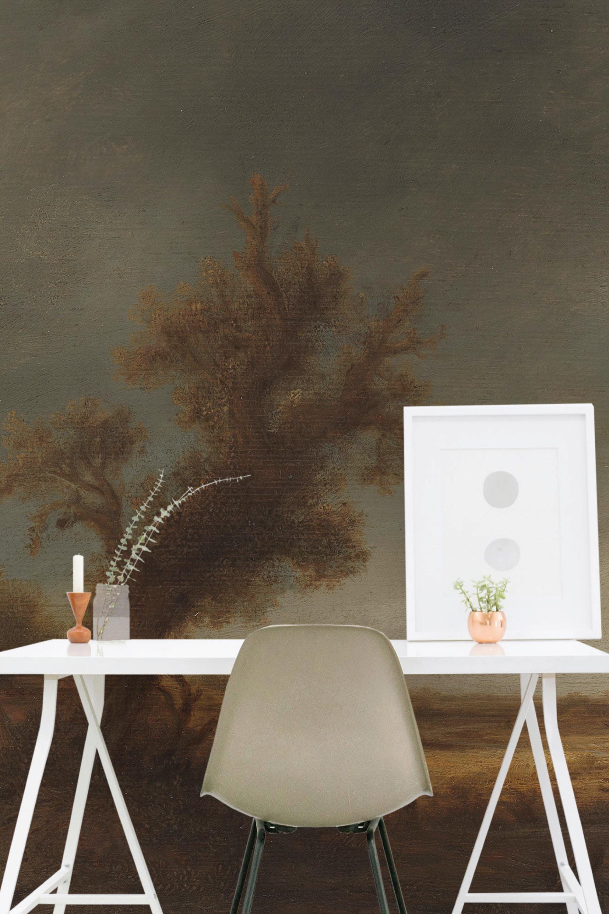 Oak Tree Landscape Antique Painting Wall Mural, Removable or Non-pasted ...