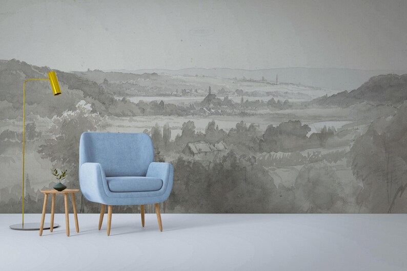 Pastoral Subtle Scenic Watercolor Painting Wall Mural, Removable or Non ...