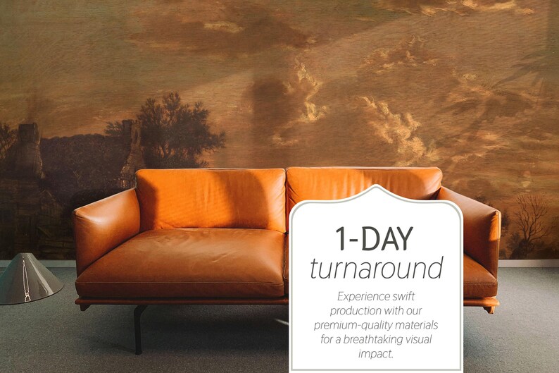 Vintage Sunset Landscape Wall Mural, Antique Painting Removable or Non ...