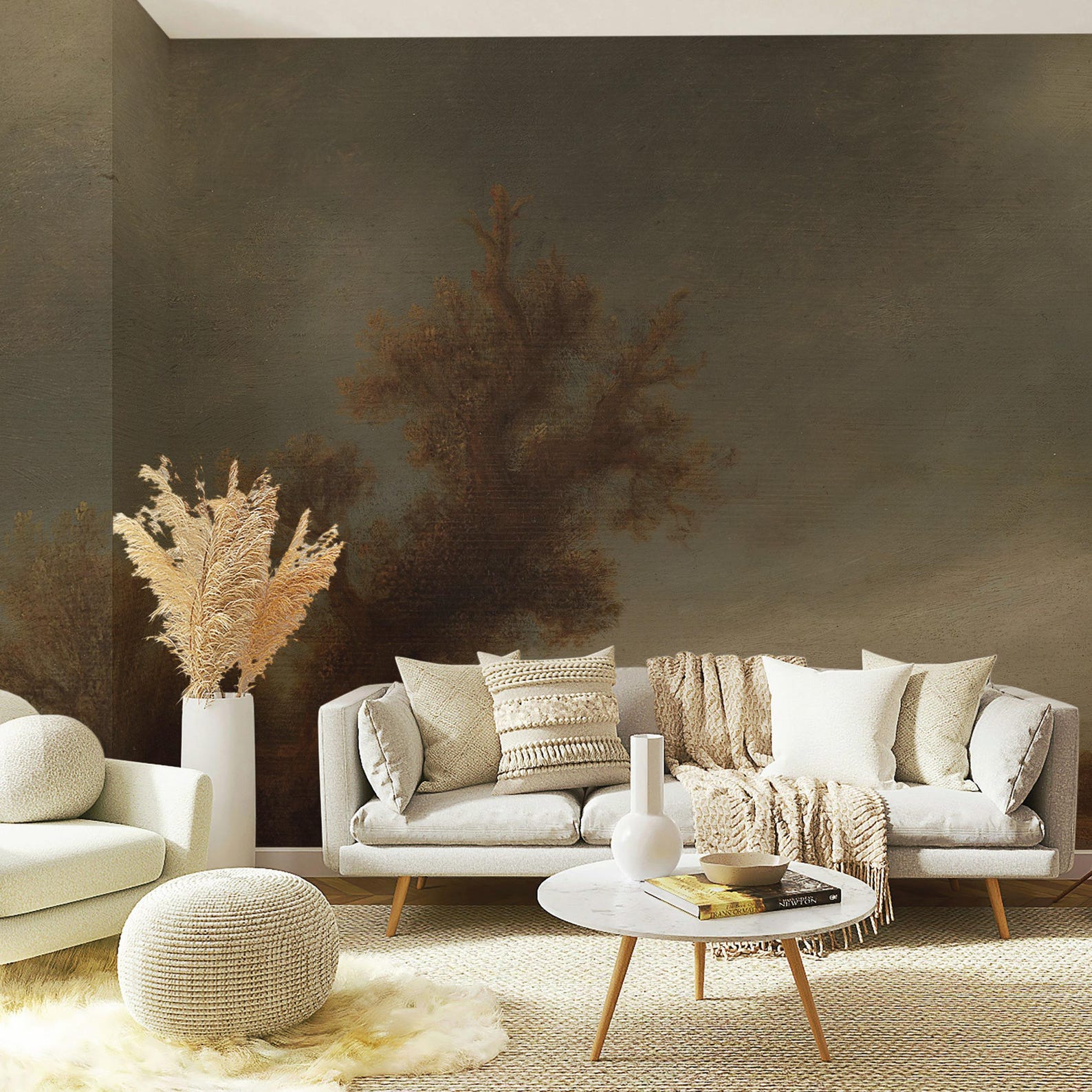 Oak Tree Landscape Antique Painting Wall Mural, Removable or Non-pasted ...
