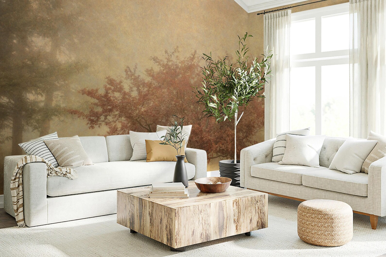 Vintage Autumn Tree Wall Mural, Removable or Non-pasted Wallpaper Mural ...