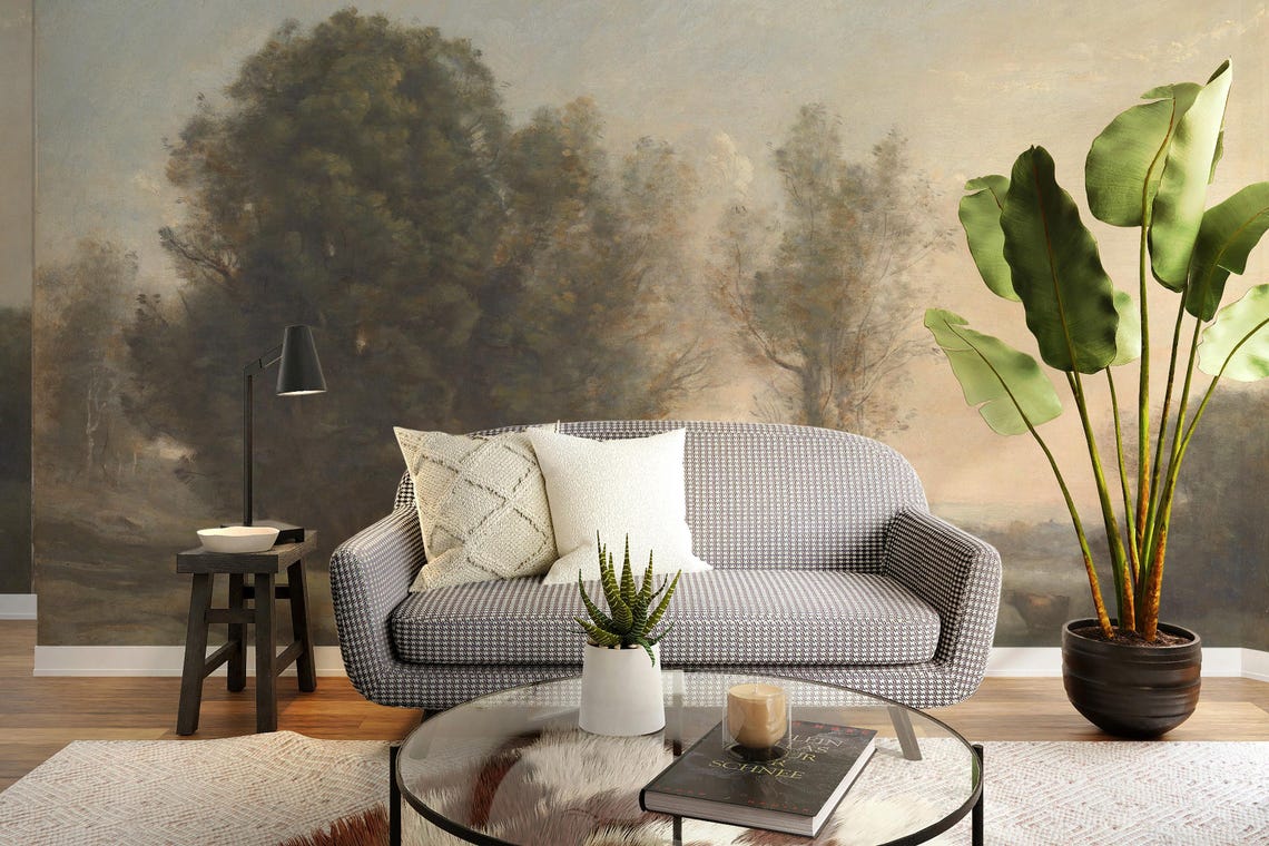 Subtle Swedish Landscape Antique Painting Wall Mural, Removable or Non ...