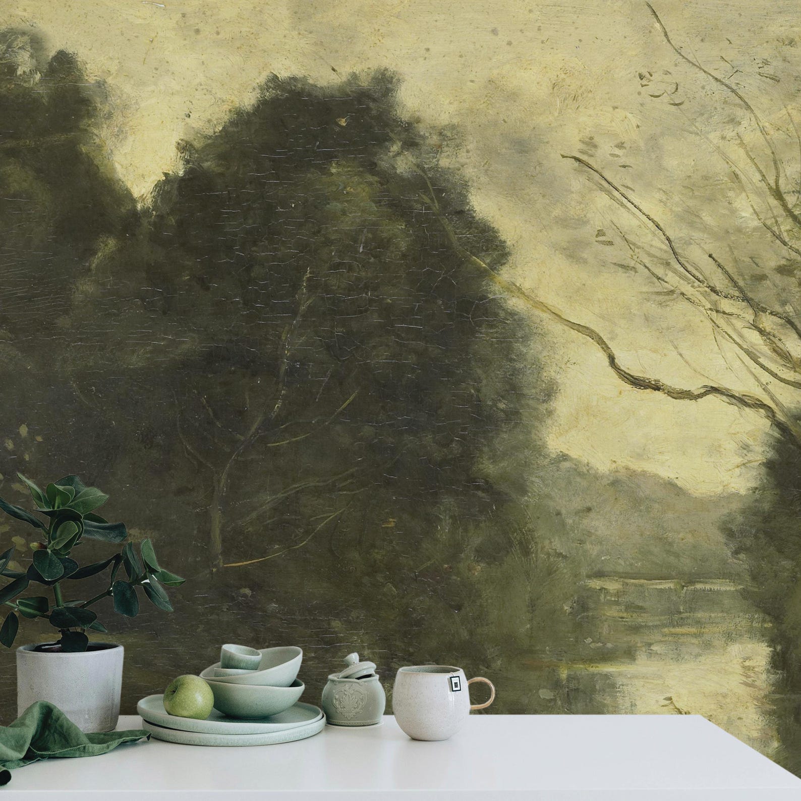 Elusive Ethereal Green Forest Painting Wall Mural, Removable or Non ...