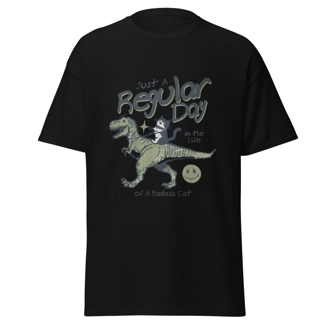 Badass Cat Riding T-rex T-shirt Funny & Unique Graphic Tee for Cat ...