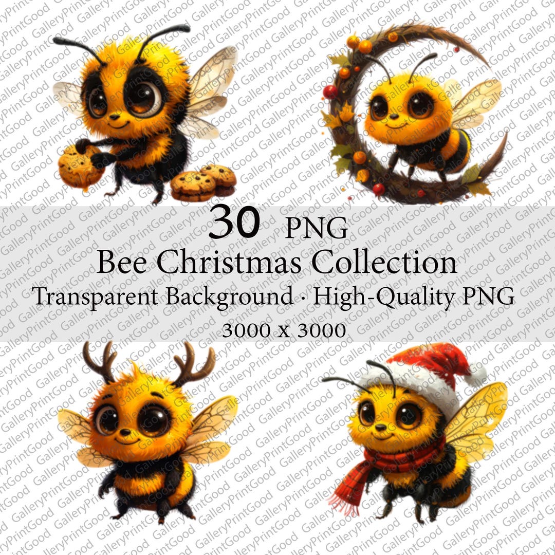 Christmas Bee PNG Clipart: Holiday Craft Designs (3000x3000 Px) - Etsy