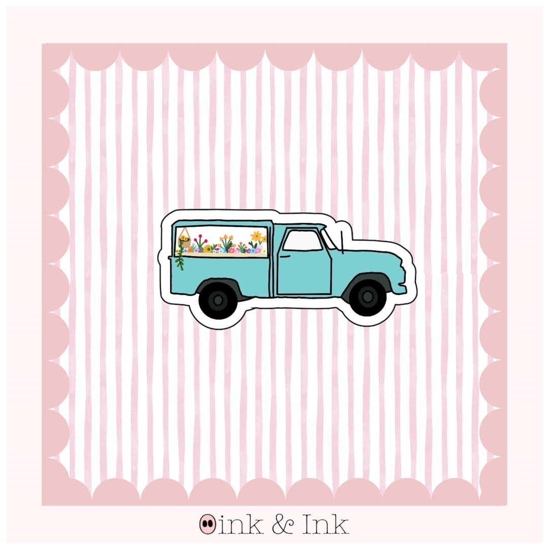 Teal Floral Truck Sticker: Vintage Farm Truck Waterproof - Etsy