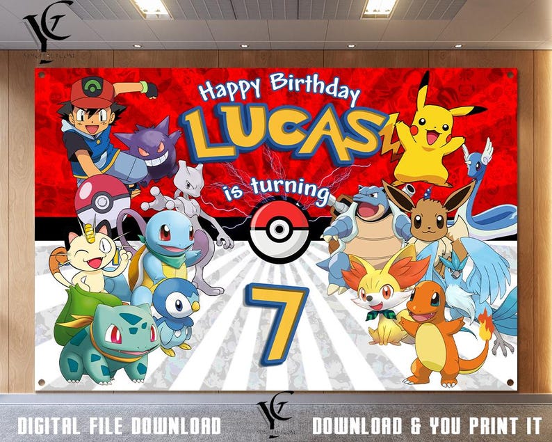Pokemon Birthday Backdrop, Pokemon Birthday Party, Pokemon Party Decor ...