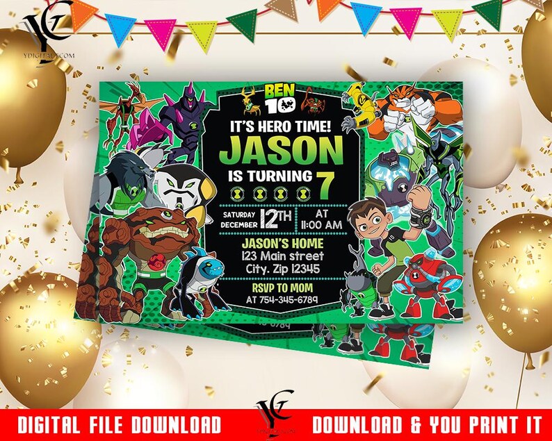 Ben 10 Birthday Invitation, Birthday Party Invitations, Digital Invite ...