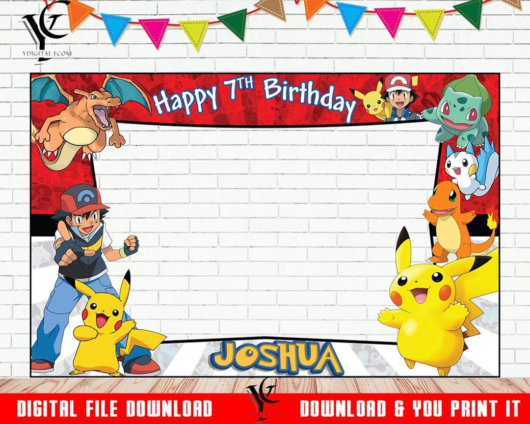 Pokemon Photo Booth Frame, Personalized Selfie Frame, Birthday Photo ...